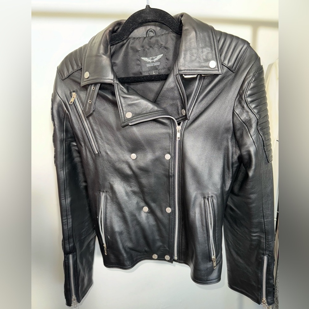 Large - Heron Brand Real Leather Jacket Made In Mexico - Gem